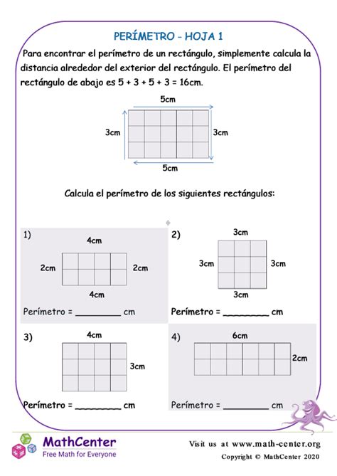 Math Center Perímetro Hoja 1 Hojas De Trabajo Feliz Inicio De