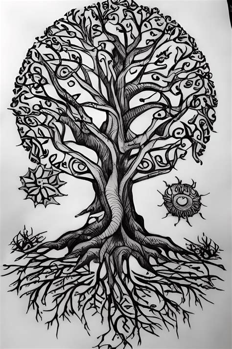 Tree Of Life Line Art Tattoo Design Creative Fabrica