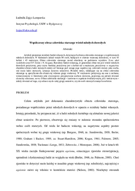 Pdf Współczesny Obraz Człowieka Starszego Wśród Młodych Dorosłych