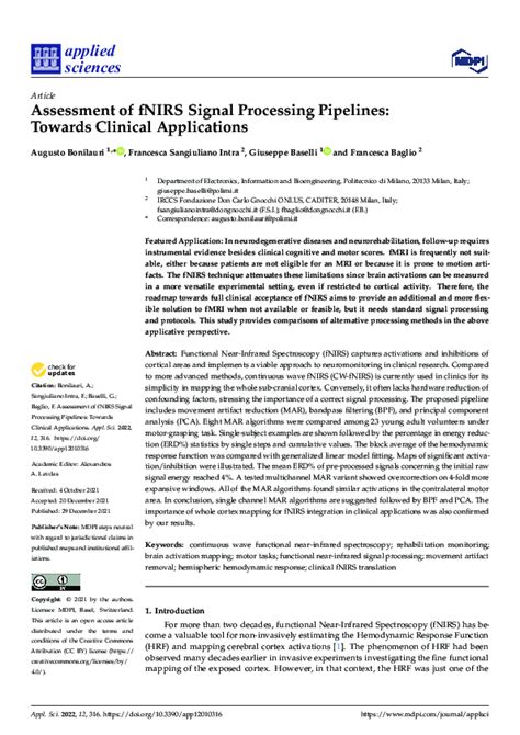 Pdf Assessment Of Fnirs Signal Processing Pipelines Towards Clinical Applications