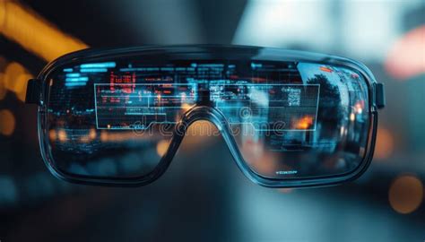 futuristic augmented reality glasses displaying data in a high tech