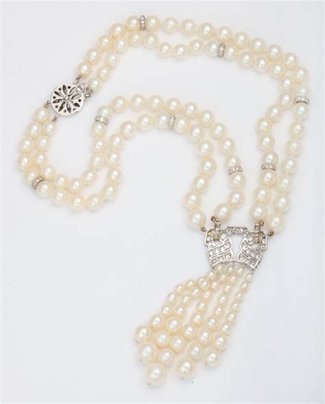 Pearl And Diamond Platinum Tassel Necklace At 1stdibs Drawings Of