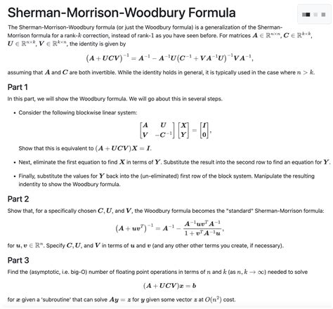 Solved The Sherman Morrison Woodbury Formula Or Just The