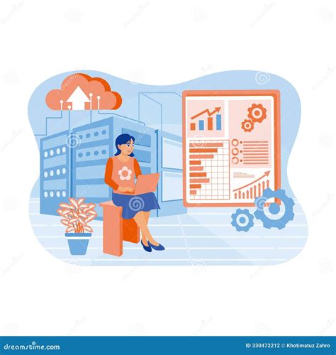 Woman Storing Business Data In Data Center Technicians Maintain The