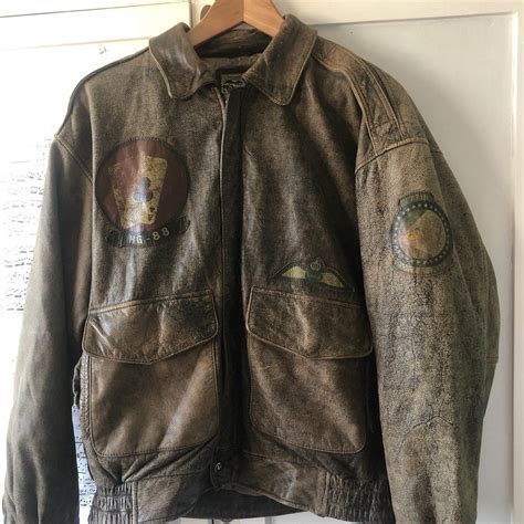 Vintage Brown Leather Bomber Jacket With Depop