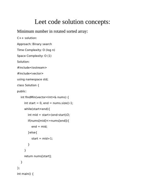 Leet Code Solution Concepts Minimum Number In Rotated Sorted Array Pdf