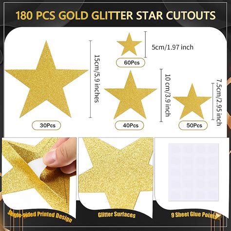 180 Pcs Gold Glitter Star Cutouts For Celebrations