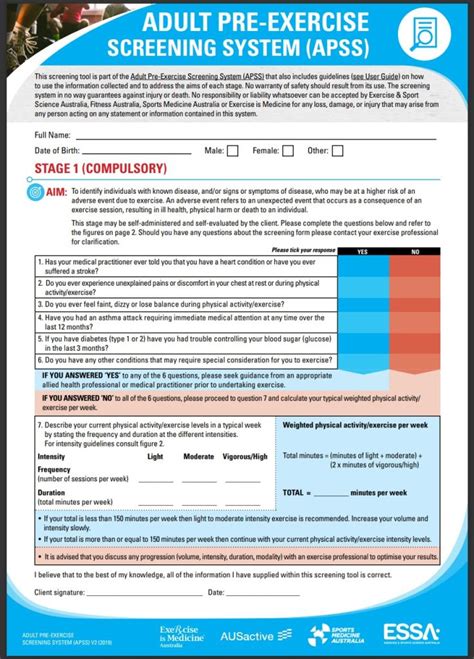About The Adult Pre Exercise Screening System Or Apss Fit Body Confidence