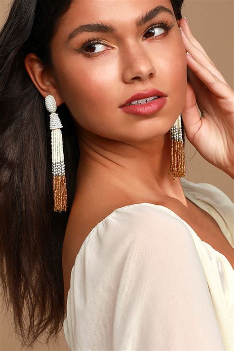 Chic Gold Beaded Earrings Tassel Earrings Statement Earrings Lulus
