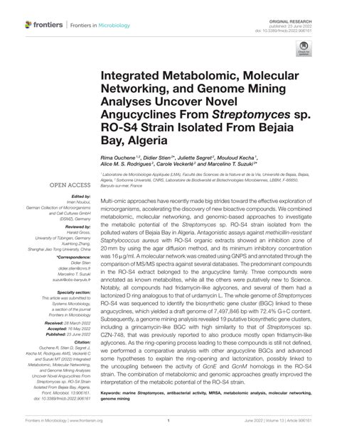 Pdf Antimicrobial Screening Genome Mining And Molecular Networking Based Metabolomics Guided