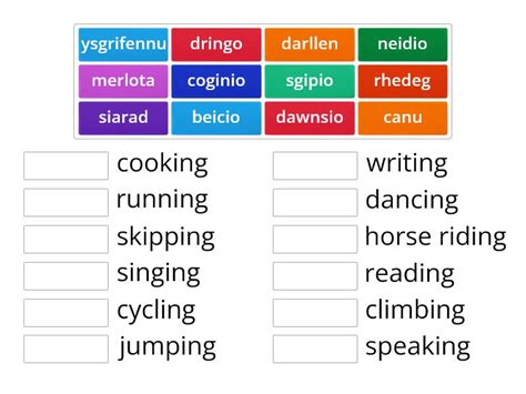 Hobbies In Welsh Match Up