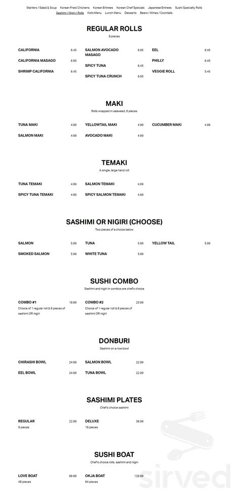 Okja K Pub And Restaurant Menu In Cary North Carolina Usa