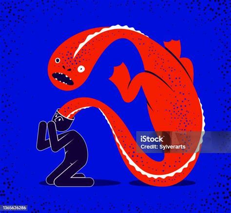 공포증 정신병 정신 분열증 환각 과 같은 정신 문제 평면 트렌디 한 스타일 정신과 심리학 비유 그의 머리에서 괴물과 남자 벡터 개념 그림 귀신에 대한 스톡 벡터 아트 및