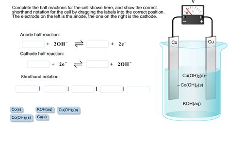 Solved Complete The Half Reactions For The Cell Shown Here