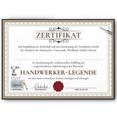 Tigerlino Poster Handwerker Geschenk Geburtstag Männer Papa Opa Urkunde