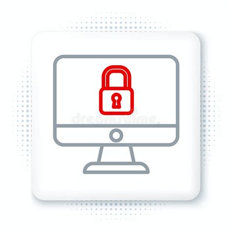 Line Lock On Computer Monitor Screen Icon Isolated On White Background Security Safety