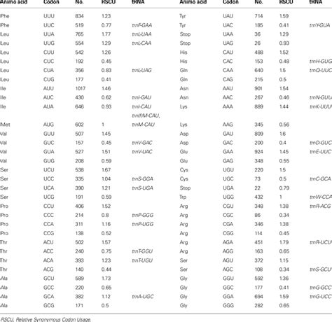 The Codon Anticodon Recognition Pattern And Codon Usage For The A