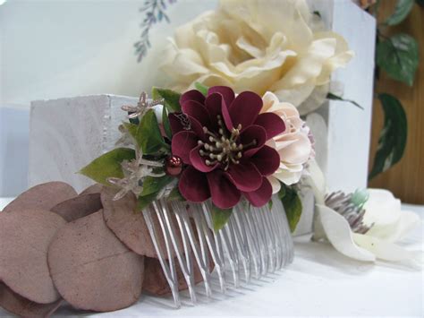 Hair Comb Flower Vintage Red Moksi