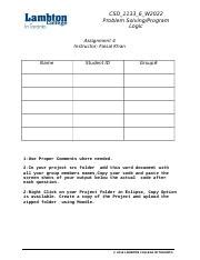 Assignment 4 CSD 1133 6 W 2022 4 Docx CSD 1133 6 W2022 Problem