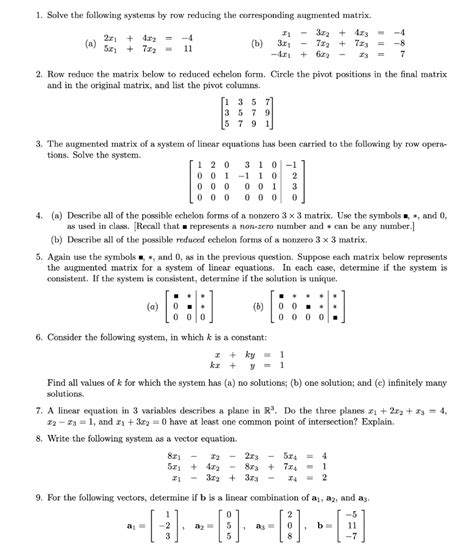 Solved 1 Solve The Following Systems By Row Reducing The
