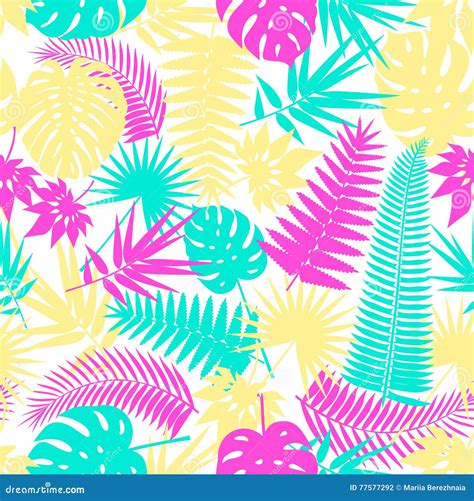 Beautiful Seamless Tropical Jungle Floral Pattern Background With Palm