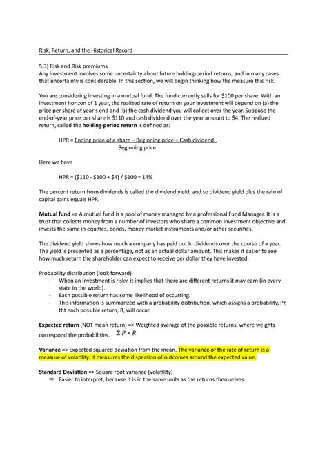 Chapter Risk Return And The Historical Record Risk Return And