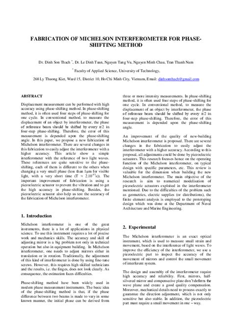 Pdf Fabrication Of Michelson Interferometer For Phase Shifting Method