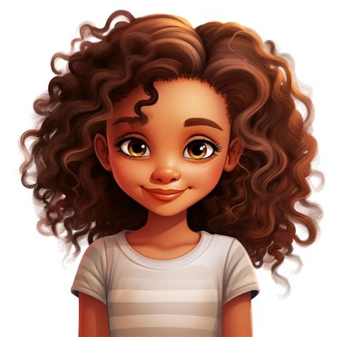 Garota De Desenho Animado Com Cabelos Encaracolados E Uma Camisa Branca