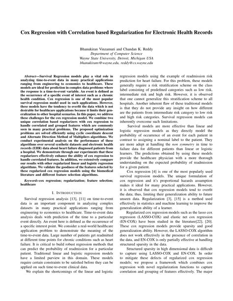 Pdf Cox Regression With Correlation Based Regularization For Electronic Health Records
