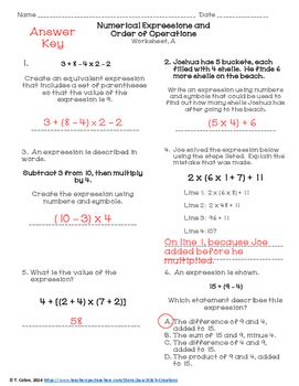Numerical Expressions And Order Of Operations Worksheets TPT