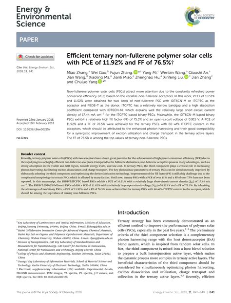 Pdf Efficient Ternary Non Fullerene Polymer Solar Cells With Pce Of