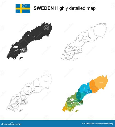 Sweden Isolated Vector Highly Detailed Political Map With Regions
