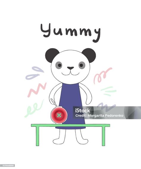 귀여운 벡터 일러스트 레이 션 현실적인 핑크 버튼으로 만화 선형 스타일에서 팬더 항아리 세부 개념과 주제에 대한 스톡 벡터 아트 및 기타 이미지 Istock