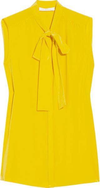 Chloé Silk Crepe De Chine Pussybow Blouse In Yellow Lyst