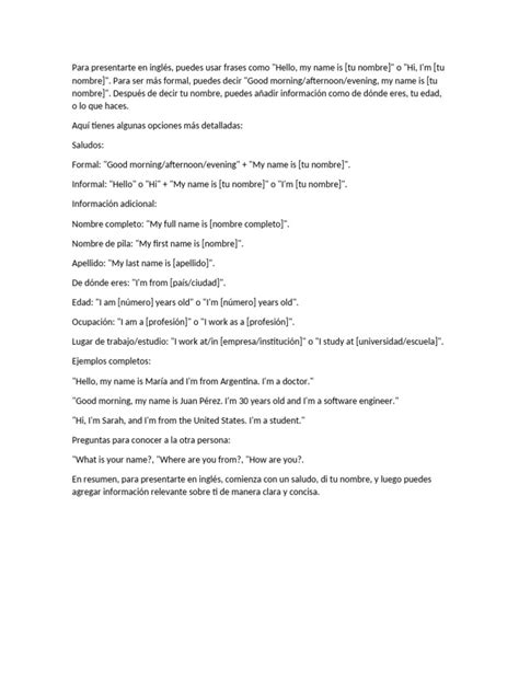 Frases Clave Para Presentarte En Inglés Pdf