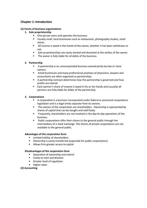 Introductory Financial Accounting Summary Acc 1100 Introductory Financial Accounting