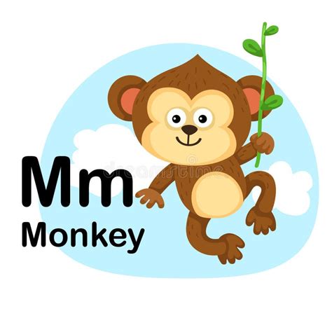 Alphabet Letter M Monkey With Cartoon Vocabulary Illustration Stock