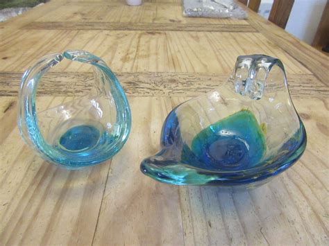 Vintage Mdina Glass Malta Trinket Dishest Of 2bluegreen