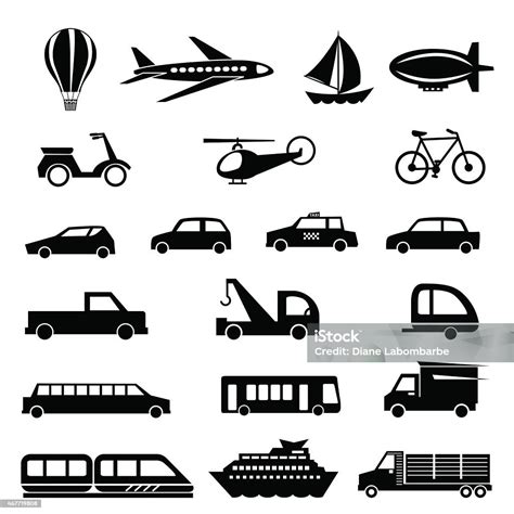 Simple Silhouette Modes Of Transportation Icon Set向量圖形及更多交通方式圖片 交通方式
