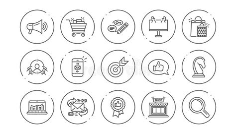 Marketing Research Line Icons Strategy Feedback And Advertising Agency Linear Icon Set