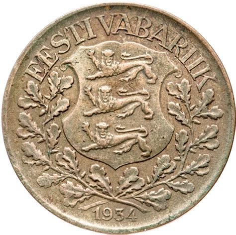 Монета эстония 1 крона (kroon) 1934 стоимостью 606 руб.