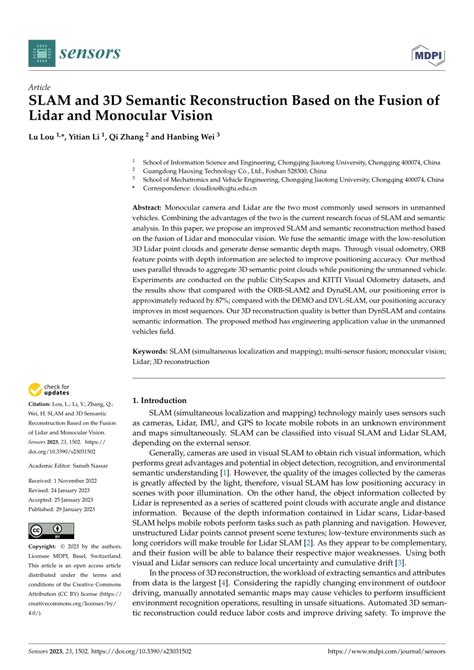 Pdf Slam And 3d Semantic Reconstruction Based On The Fusion Of Lidar And Monocular Vision