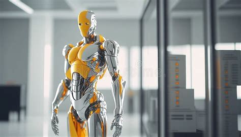 Robot With Hologram Data Flow Concept Networking Technology Concept