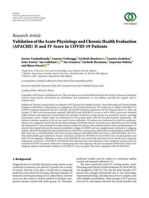 Pdf Validation Of The Acute Physiology And Chronic Health Evaluation