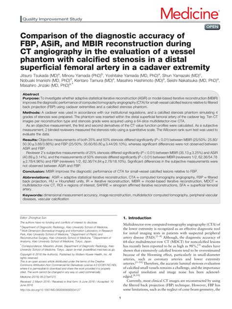 Pdf Comparison Of The Diagnostic Accuracy Of Fbp Asir And Mbir Reconstruction During Ct