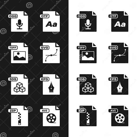 Set Svg File Document Tiff Ogg Otf 3ds Eps Avi And Zip Icon