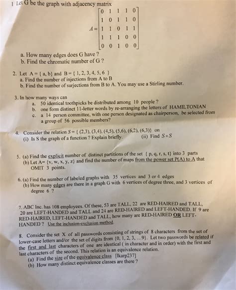Solved 1 Let G Be The Graph With Adjacency Matrix 01 1 1 0