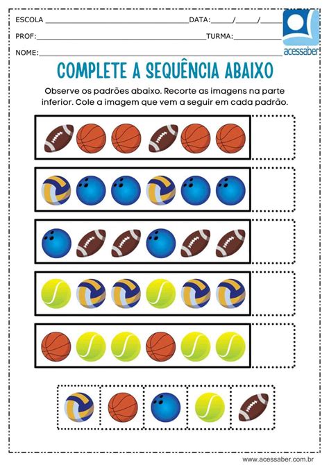 Atividade De Matemática Sequência Lógica Complete A Sequência Ed