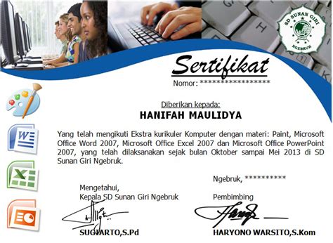 Sd Sunan Giri Ngebruk Sertifikat Ekstra Kurikuler Komputer Kelas 6