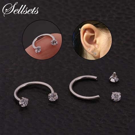 Sellsets 16g Cz Internally Threaded Circular Barbell Lip Nose Horseshoe